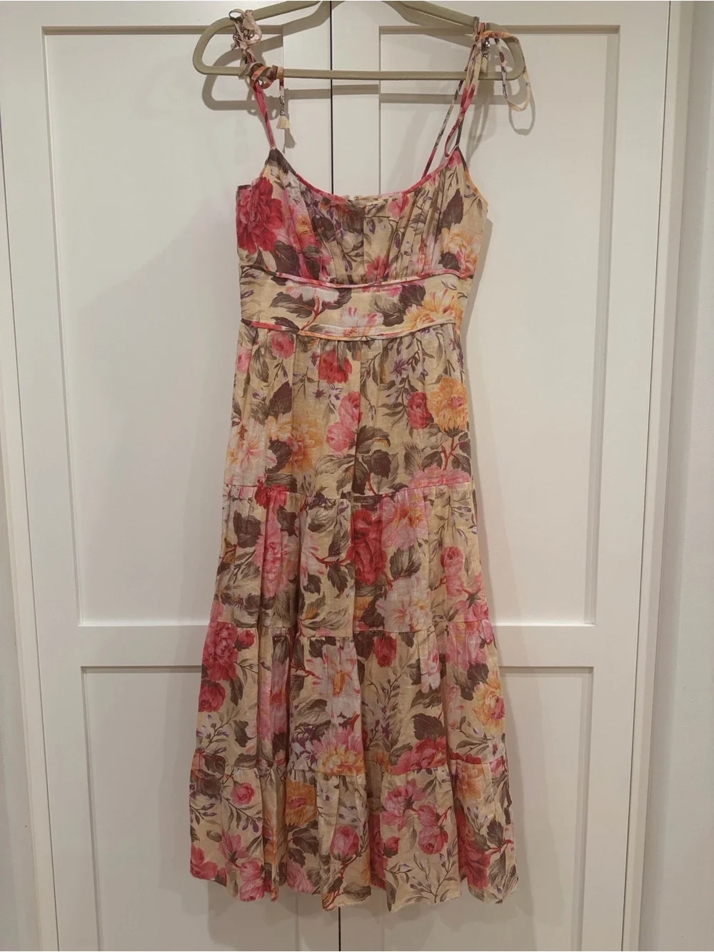 Zimmermann | Dresses | Zimmermann Beige Floral Tieshoulder Midi Dress ...